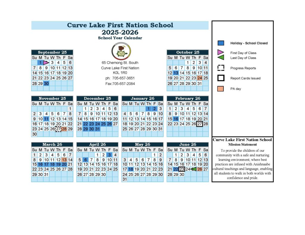 2025-2026 School Year Calendar - Curve Lake First Nation School